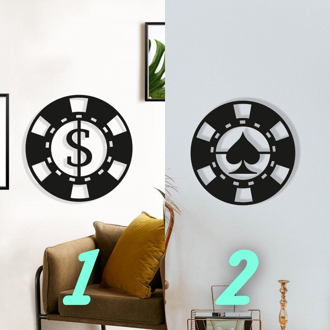 Poker Chips Wood Wall Art, Geometric Casino Wall Decor Sign, 3D ...