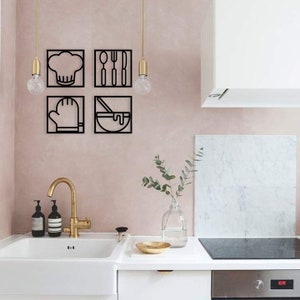 Kitchen Symbols Wood Wall Decor Sign Set, Geometric Chef Hat & Oven ...