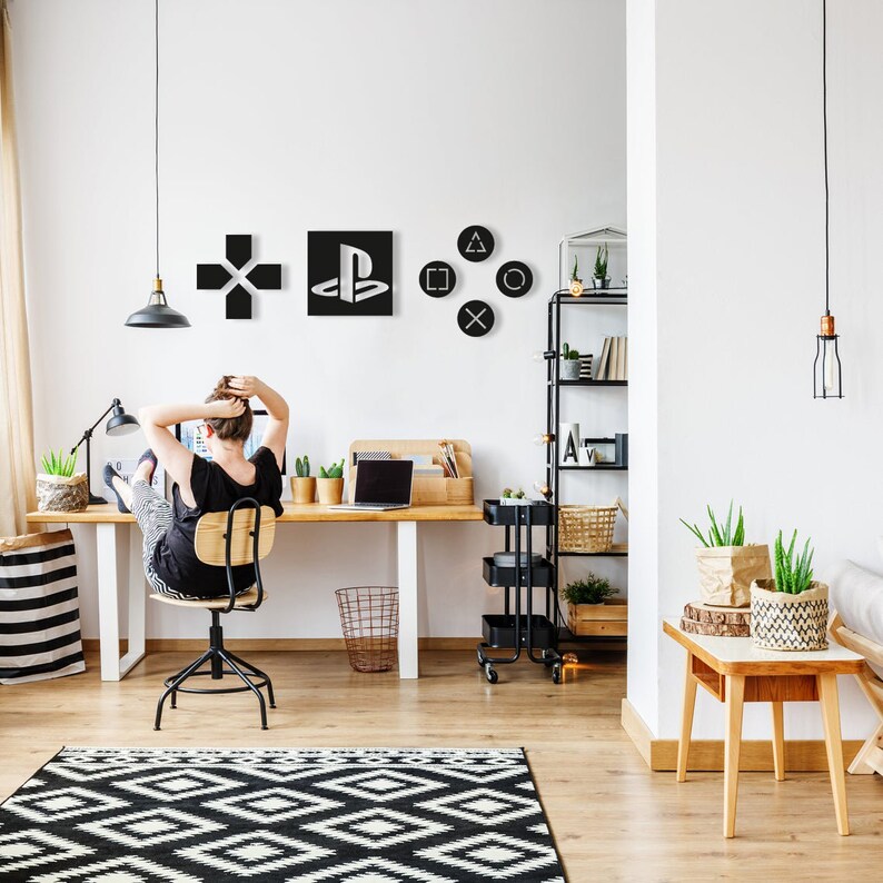 Playstation Wood Wall Art Set PS5 Geometric Wall Decor Gift - Etsy