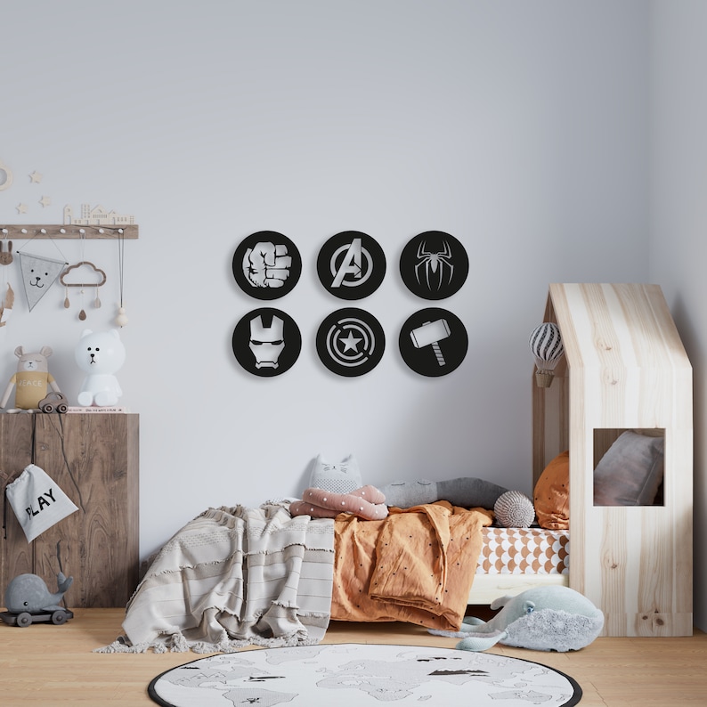 Avengers Wood Wall Art Set of 6 Geometric Nursery Wall Decor - Etsy