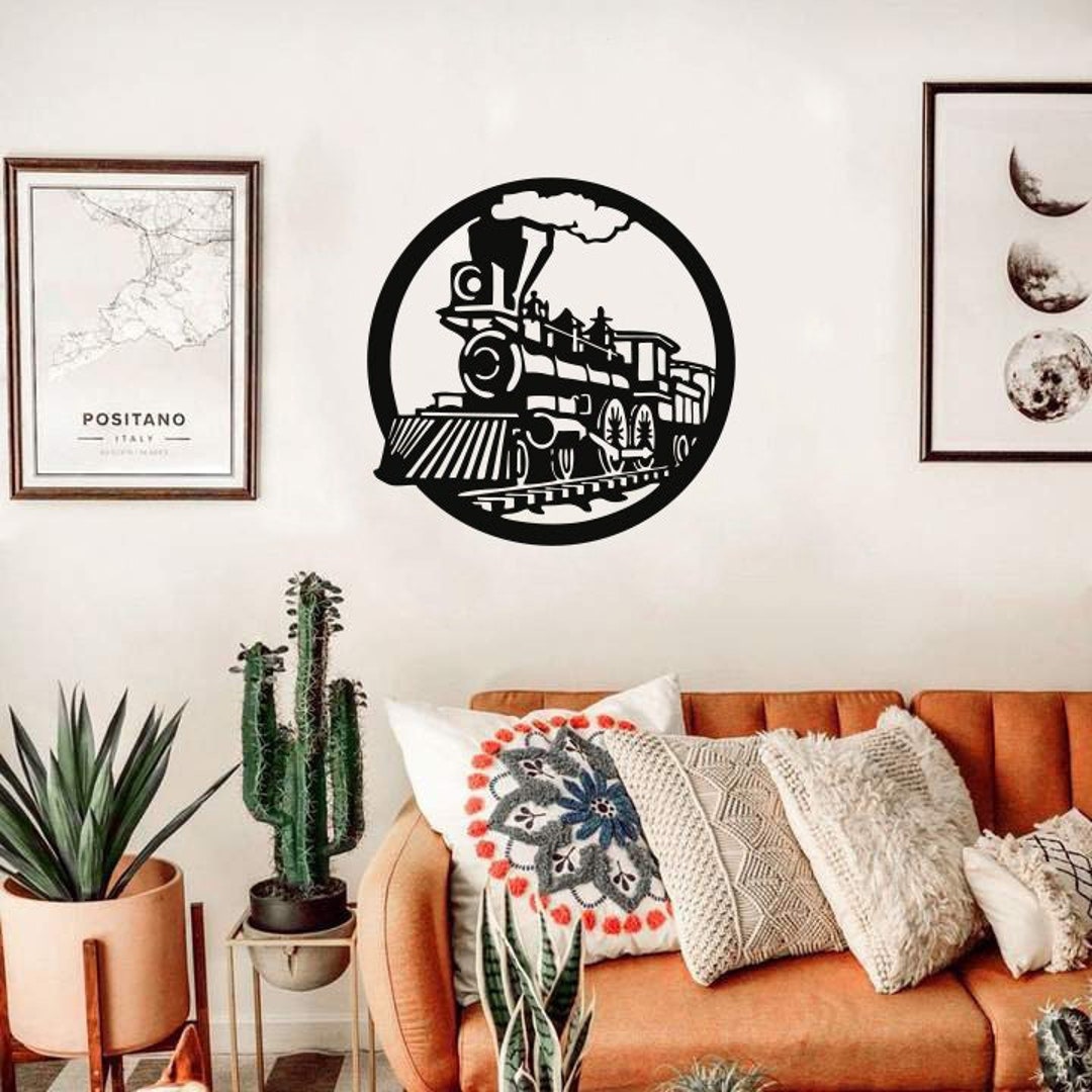 Vintage Steam Train Wood Wall Art, Geometric Old Locomotive Wall Decor ...