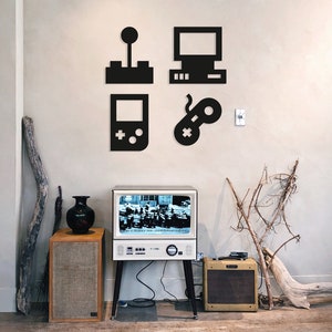 Retro Gaming Arcade Wood Wall Art, Geometric Nostalgic Gamer Wall Decor ...