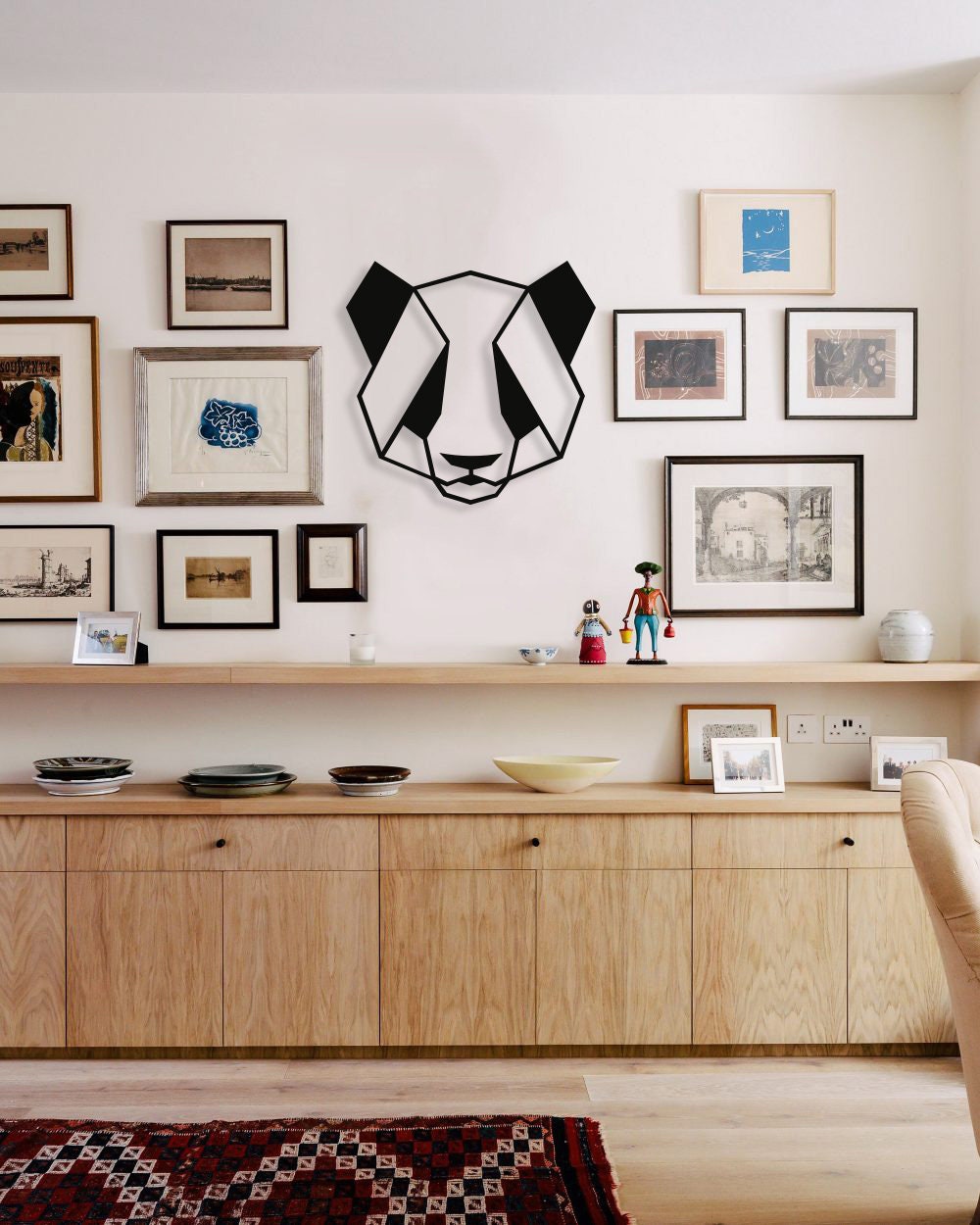 Geometric Panda Wood Wall Art Linear Panda Face Wall Decor | Etsy