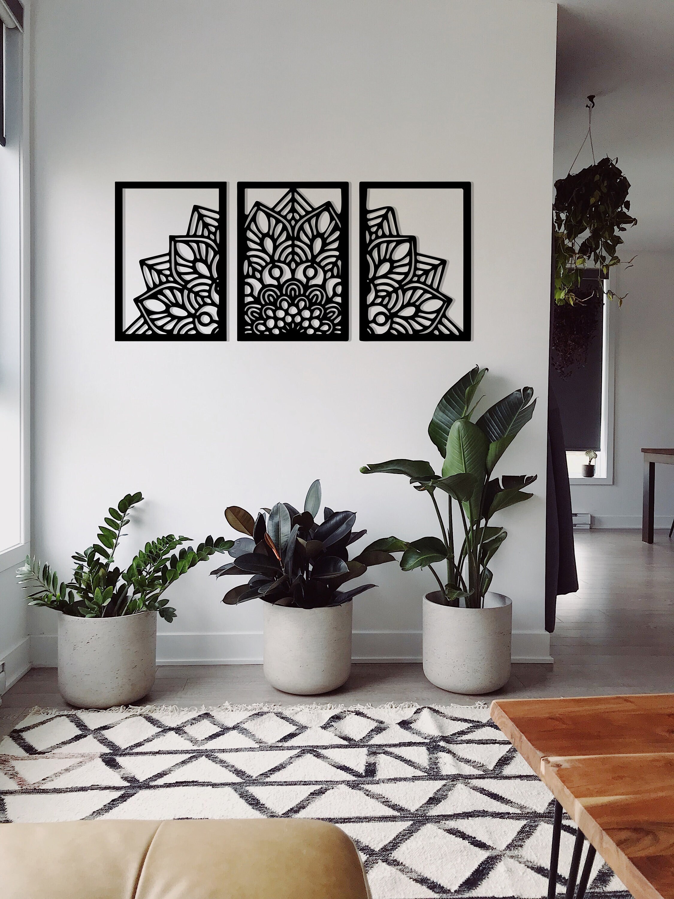 Lotus Panels Wood Wall Art Set, Wall Decor Geometric Big Lotus Flower ...