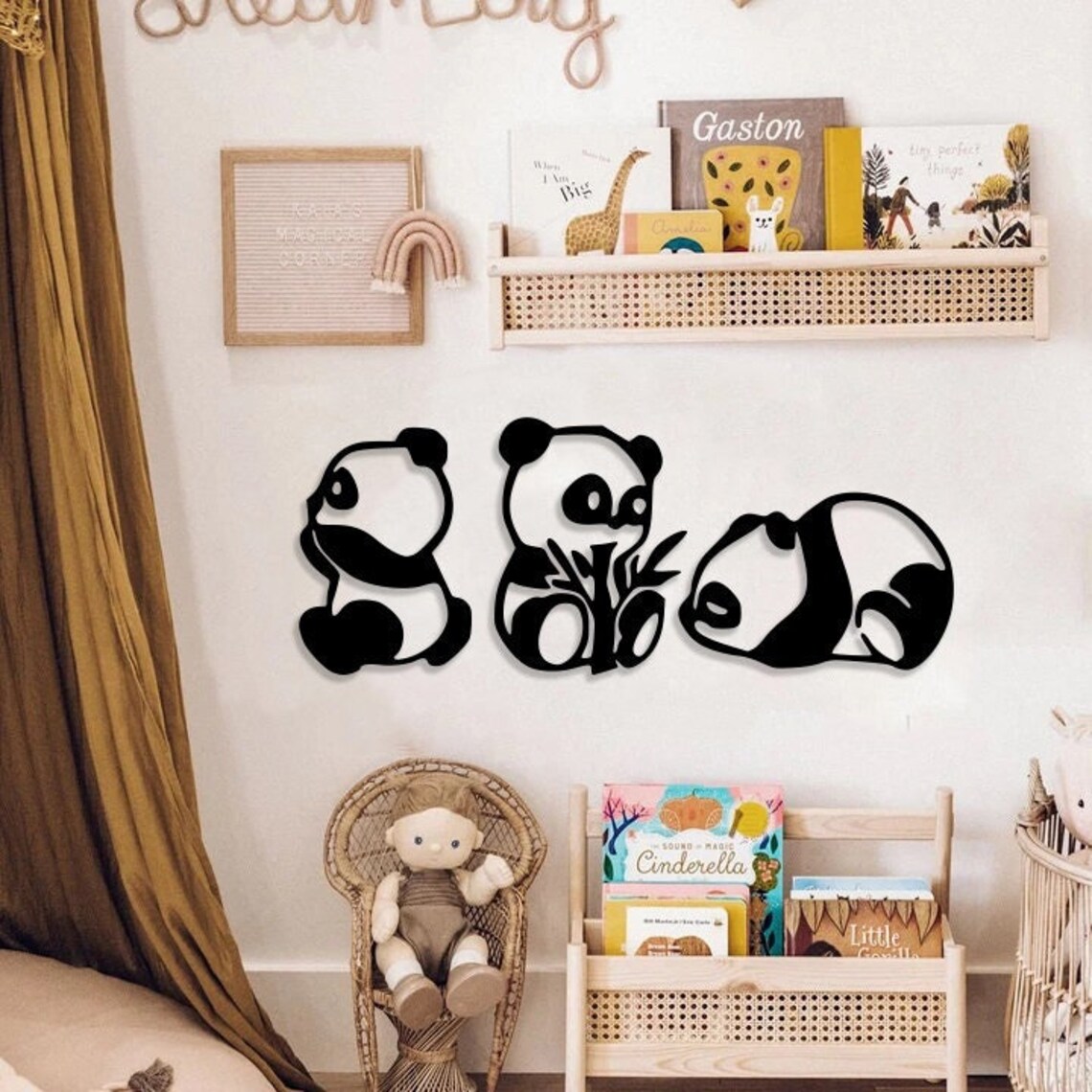 Doodle Pandas Wood Wall Art Set, Geometric Nursery Baby Panda Wall ...