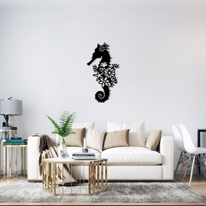 Floral Seahorse Wood Wall Art, Wall Decor Geometric Ocean Figure, 3D ...