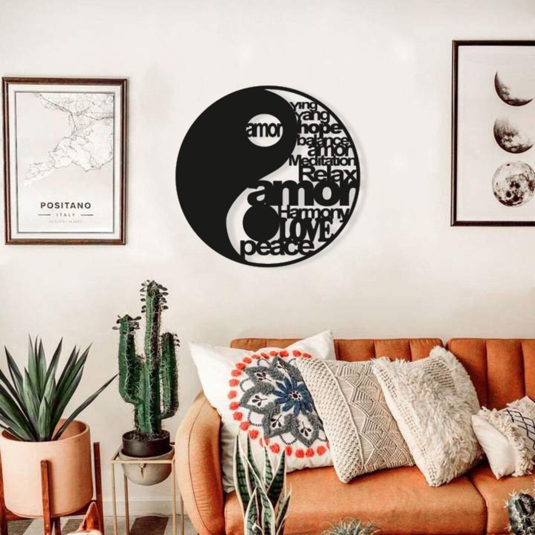 Ying Yang Quotes Wood Wall Art, Geometric Yoga Word Cloud Wall Decor ...