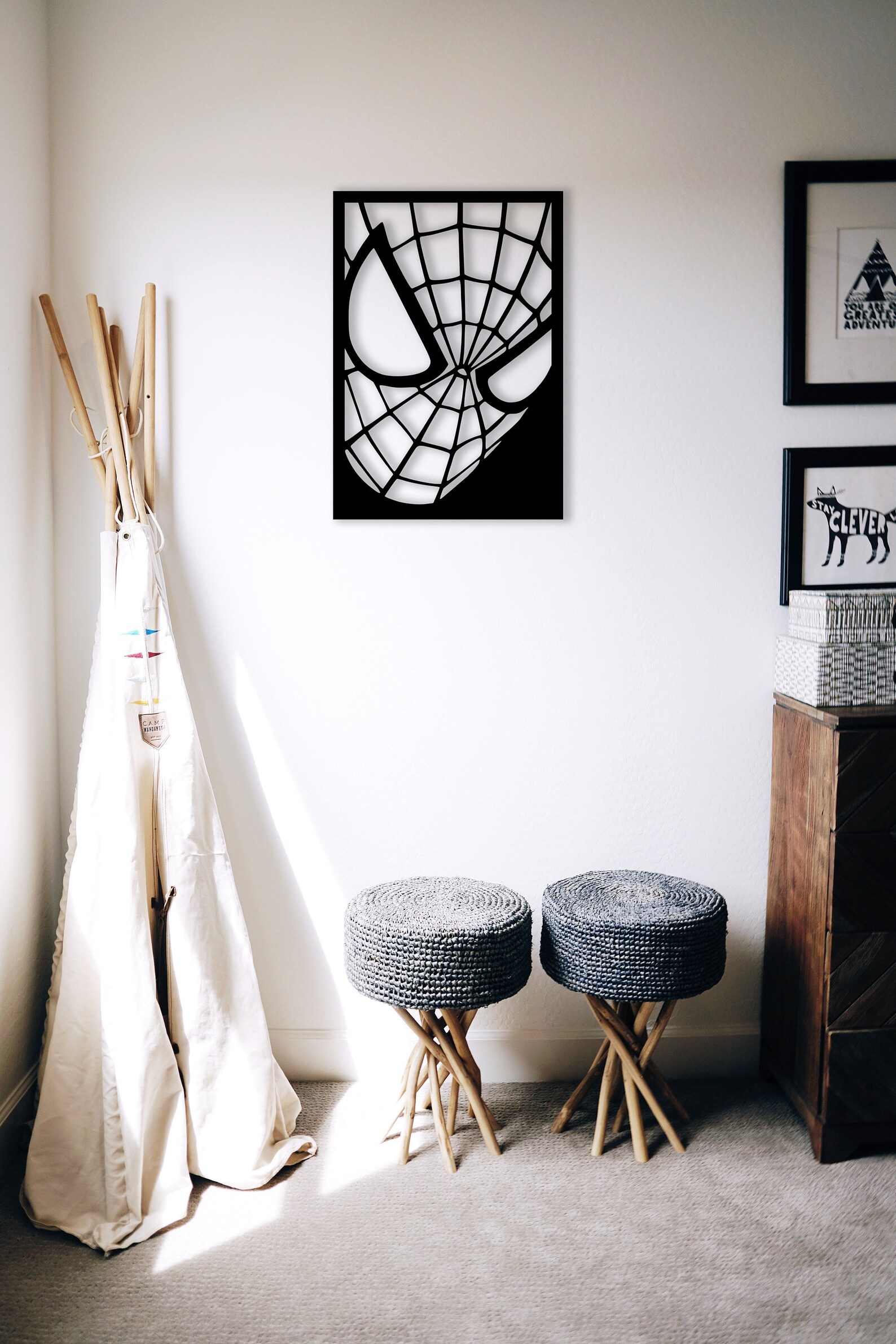Spiderman Face Silhouette Wood Wall Art, Geometric Spider Man Wall ...