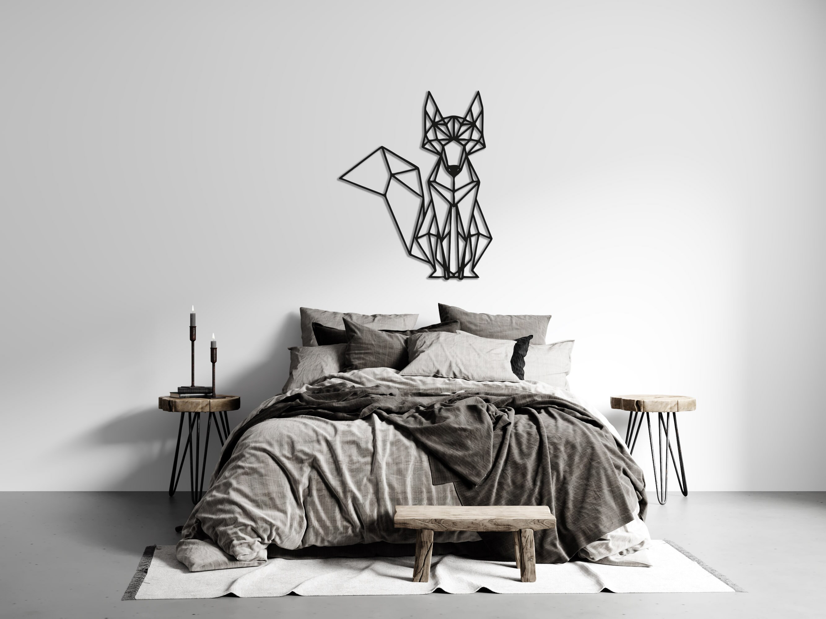 Fox Wood Wall Art, Wall Decor Geometric Animal Figure, 3D Minimalist ...