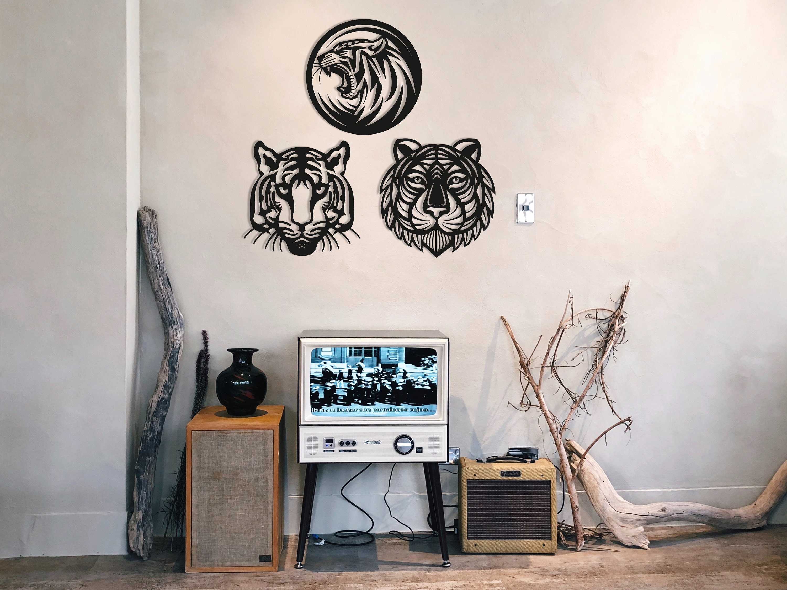 Tigers Wood Wall Art, Geometric Tiger Face Wall Decor Sign, 3D Wooden ...