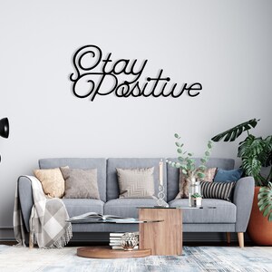 Stay Positive Sign Wood Wall Art, Wall Decor Geometric Good Vibe Quote ...
