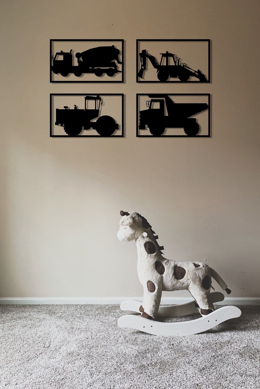Construction Vehicles Wood Wall Art, Geometric Big Trucks Nursery Wall ...