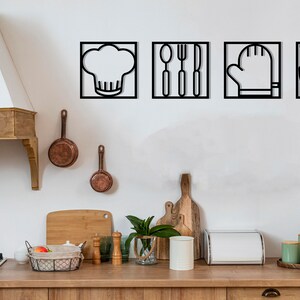 Kitchen Symbols Wood Wall Decor Sign Set, Geometric Chef Hat & Oven ...