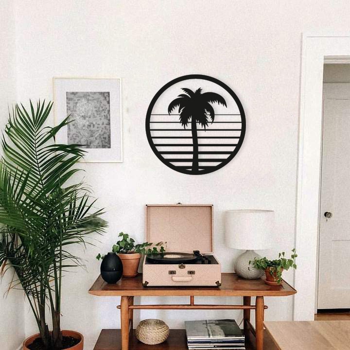 Palm Tree at Sunset Wood Wall Art Geometric Palm Tree Wall | Etsy