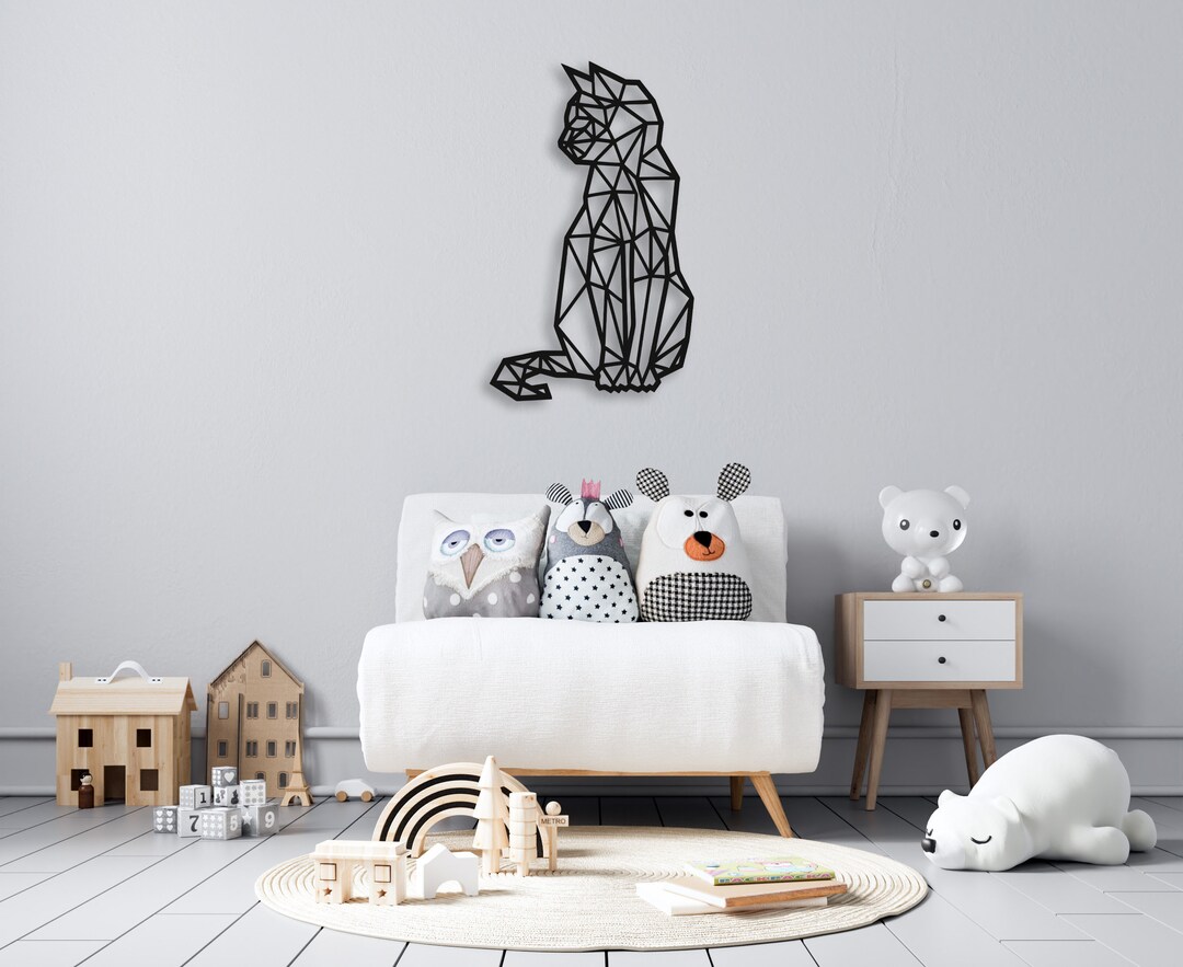 Cat Wood Wall Art, Wall Decor Geometric Animal Figure, 3D Minimalist ...