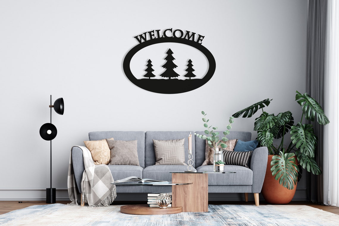 Pine Tree Welcome Sign Wood Wall Art Geometric Wall Decor - Etsy