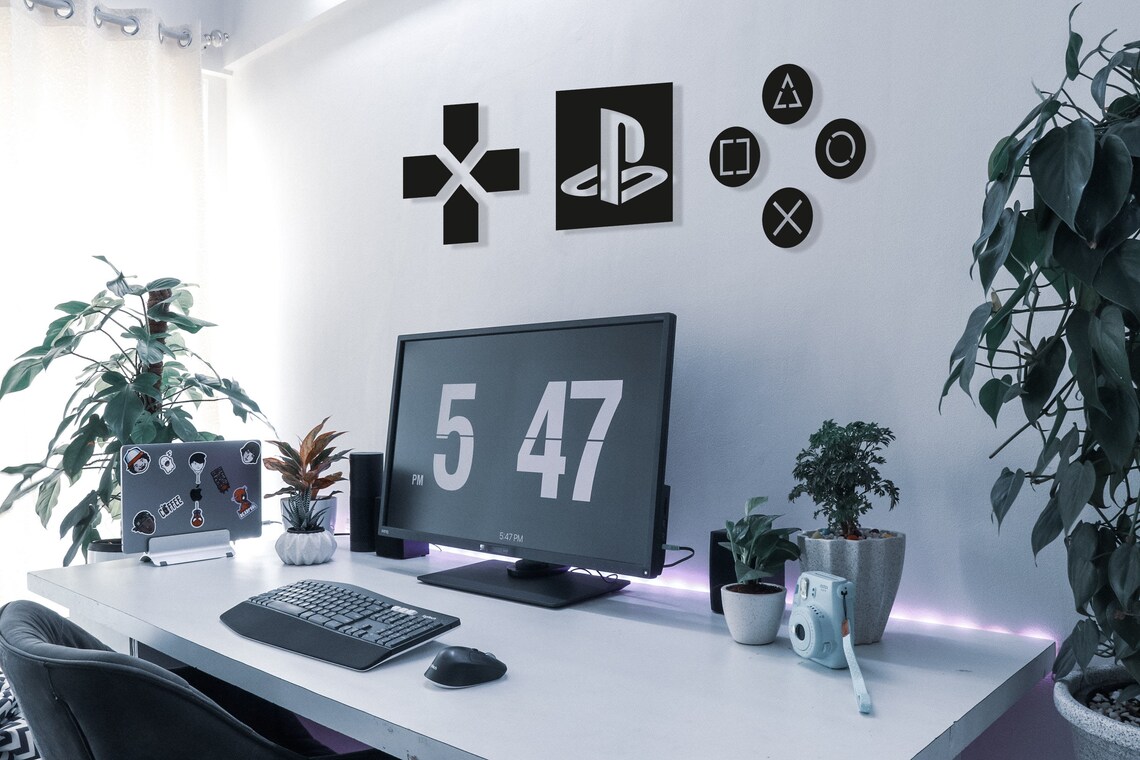Playstation Wood Wall Art Set PS5 Geometric Wall Decor Gift - Etsy