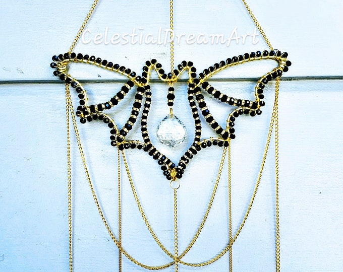 Crystal Bat Suncatcher. Bat Chandelier. Black & Gold Bat. Black Crystal ...