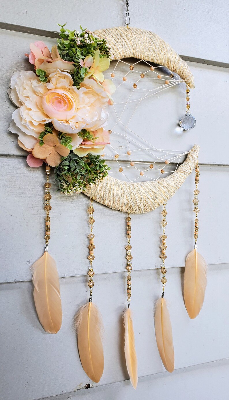 Peaches & Cream Wreath. Floral Moon Wreath. Dreamcatcher Wreath. Moon ...