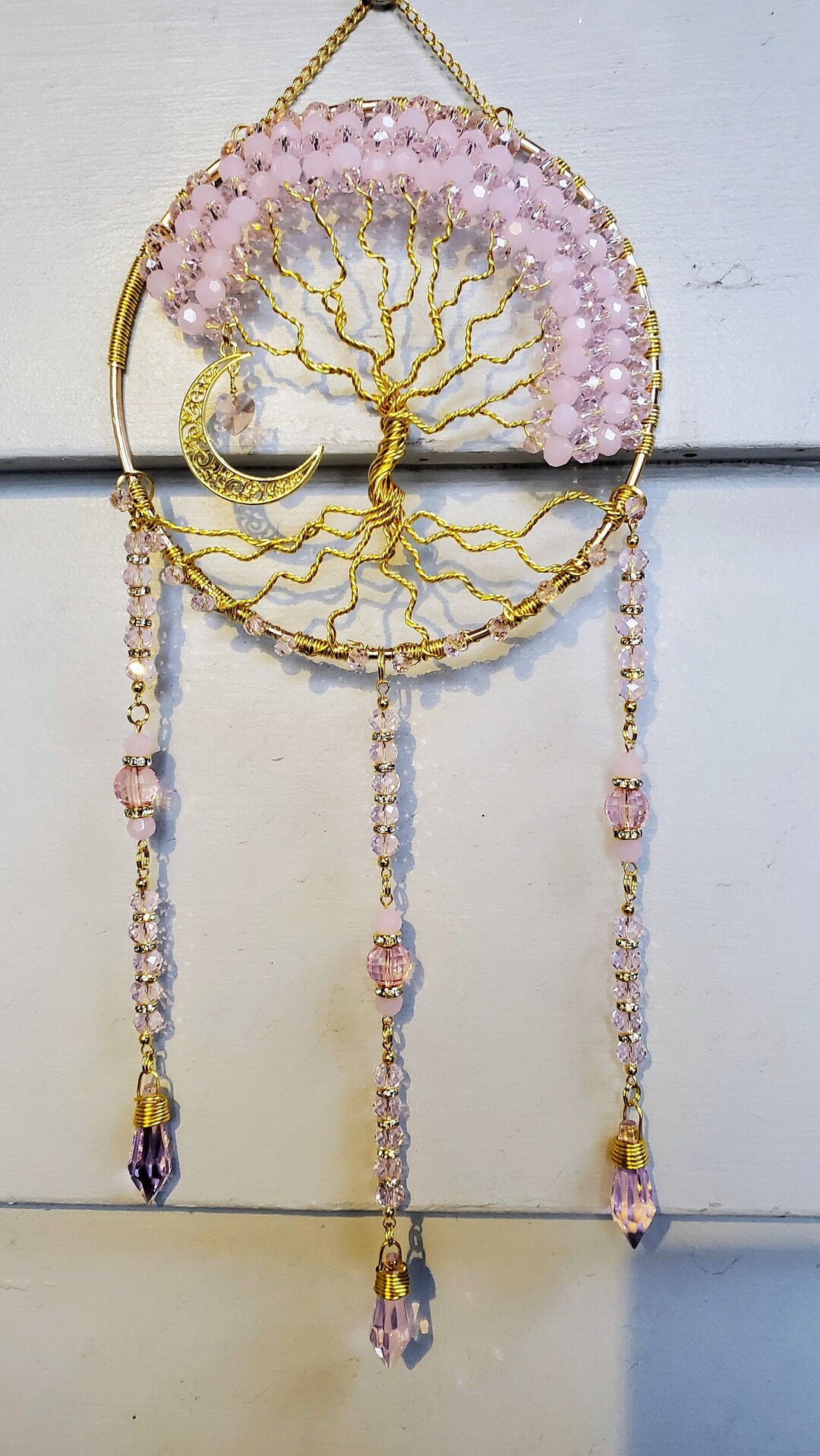 Tree of Life Suncatcher, Crystal Tree of Life, Pink & Gold Suncatcher ...