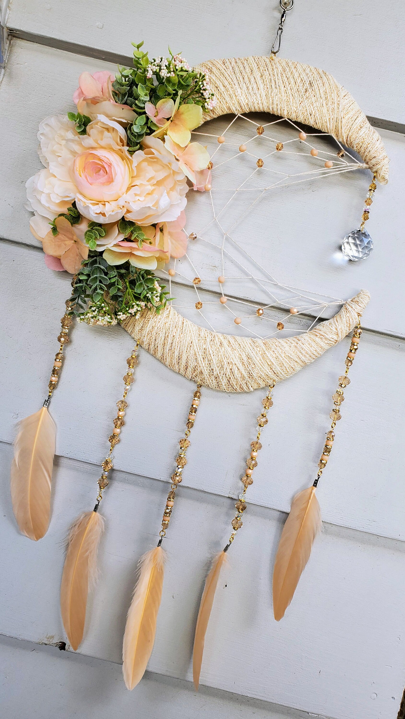 Peaches & Cream Wreath. Floral Moon Wreath. Dreamcatcher Wreath. Moon ...