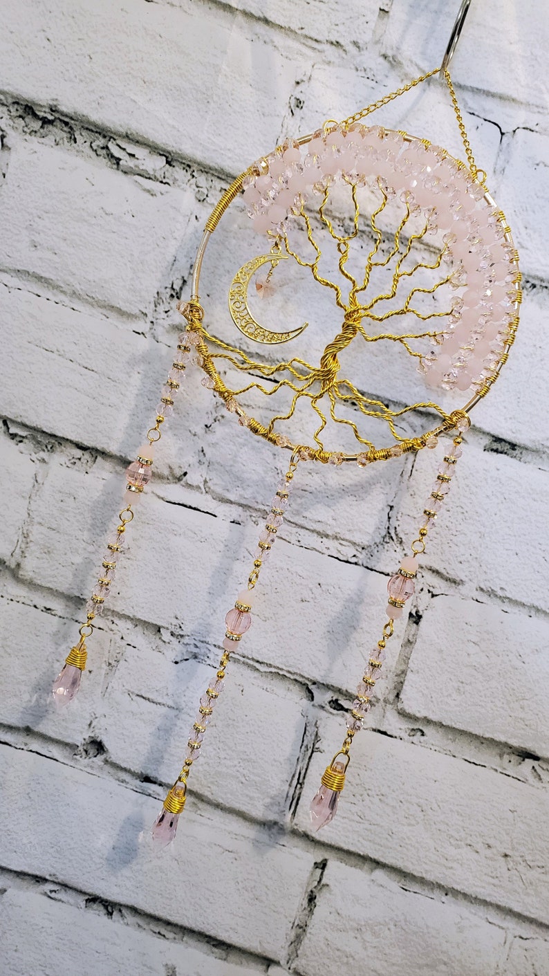 Tree of Life Suncatcher, Crystal Tree of Life, Pink & Gold Suncatcher ...