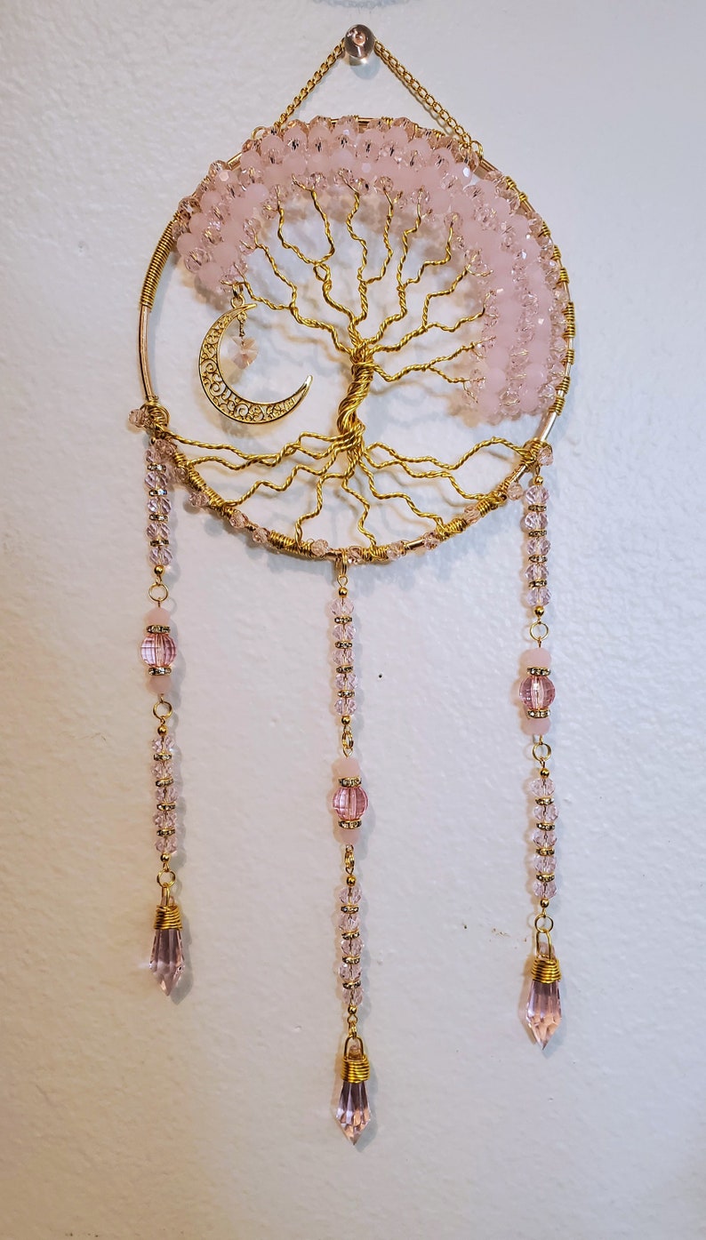 Tree of Life Suncatcher, Crystal Tree of Life, Pink & Gold Suncatcher ...