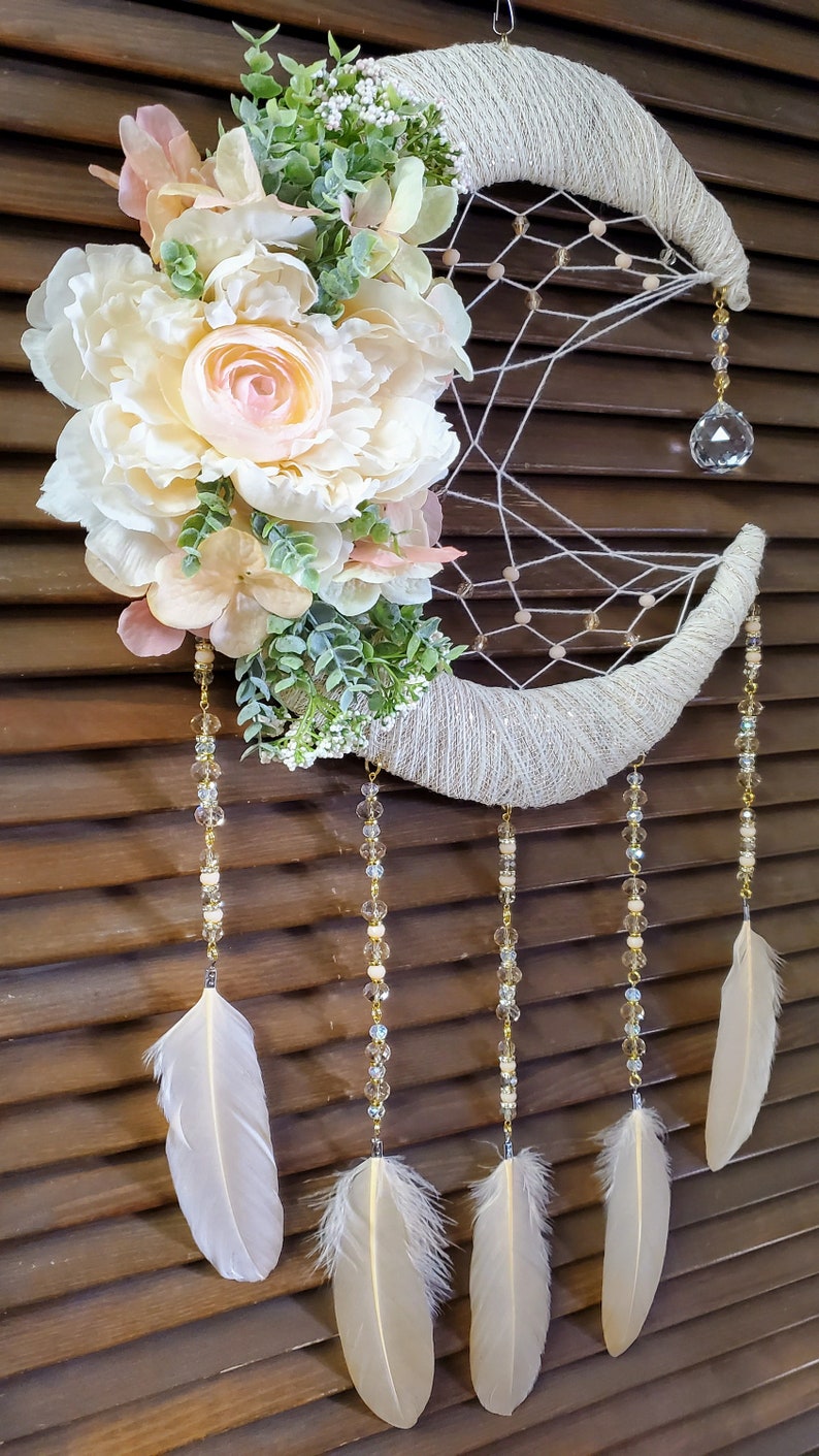 Peaches & Cream Wreath. Floral Moon Wreath. Dreamcatcher Wreath. Moon ...