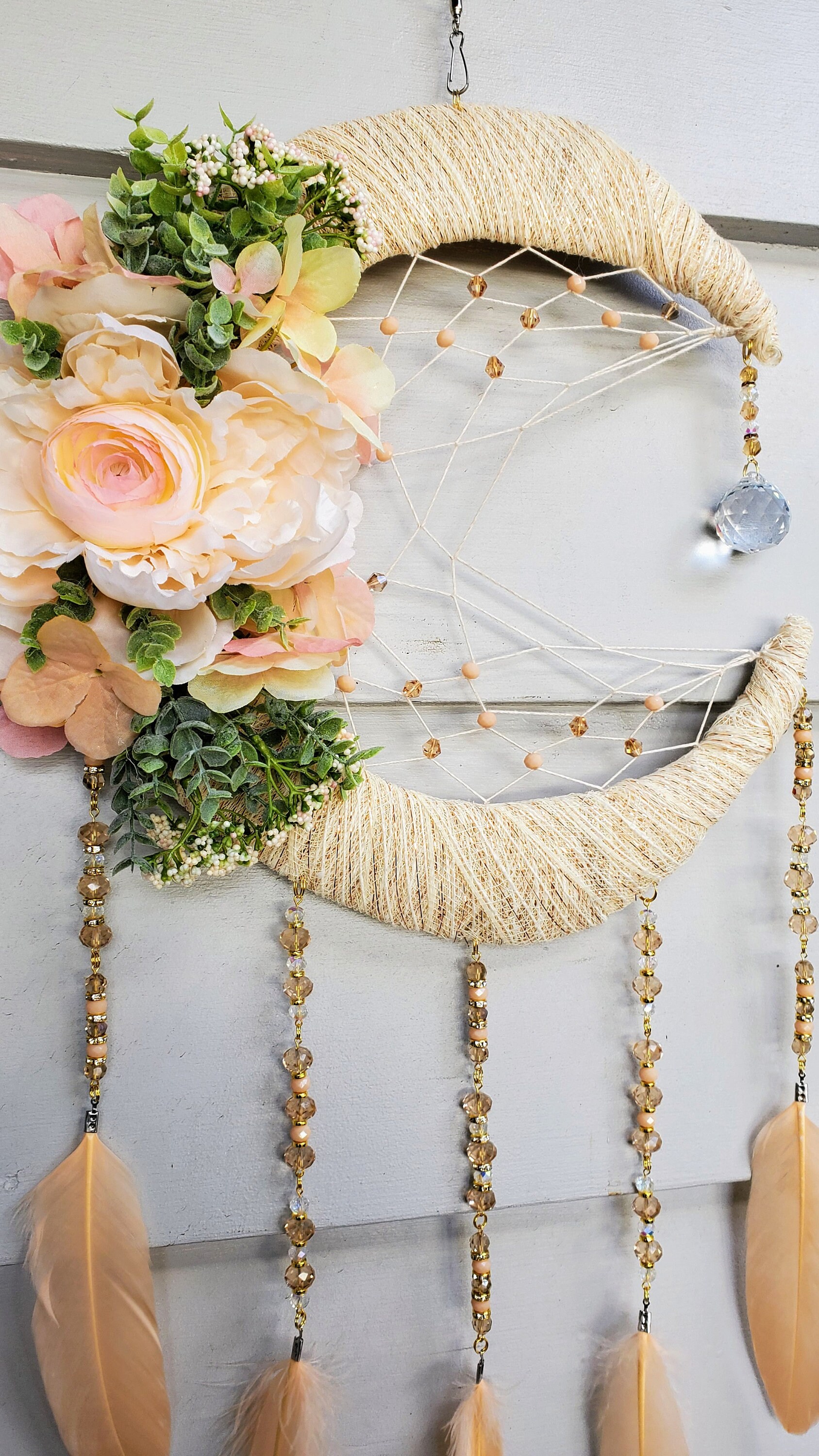 Peaches & Cream Wreath. Floral Moon Wreath. Dreamcatcher Wreath. Moon ...