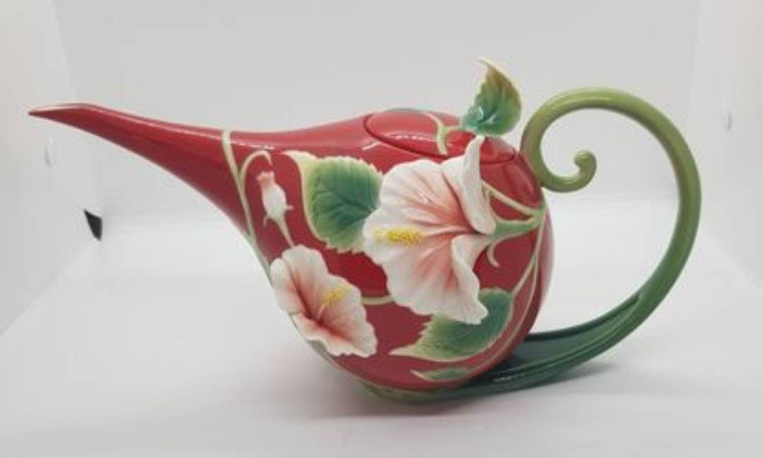 Franz Fine Porcelain Hibiscus Teapot Island Beau FZ00983 Like New - Etsy
