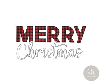 Merry Christmas Red Buffalo Plaid Print Sublimation Design - Etsy