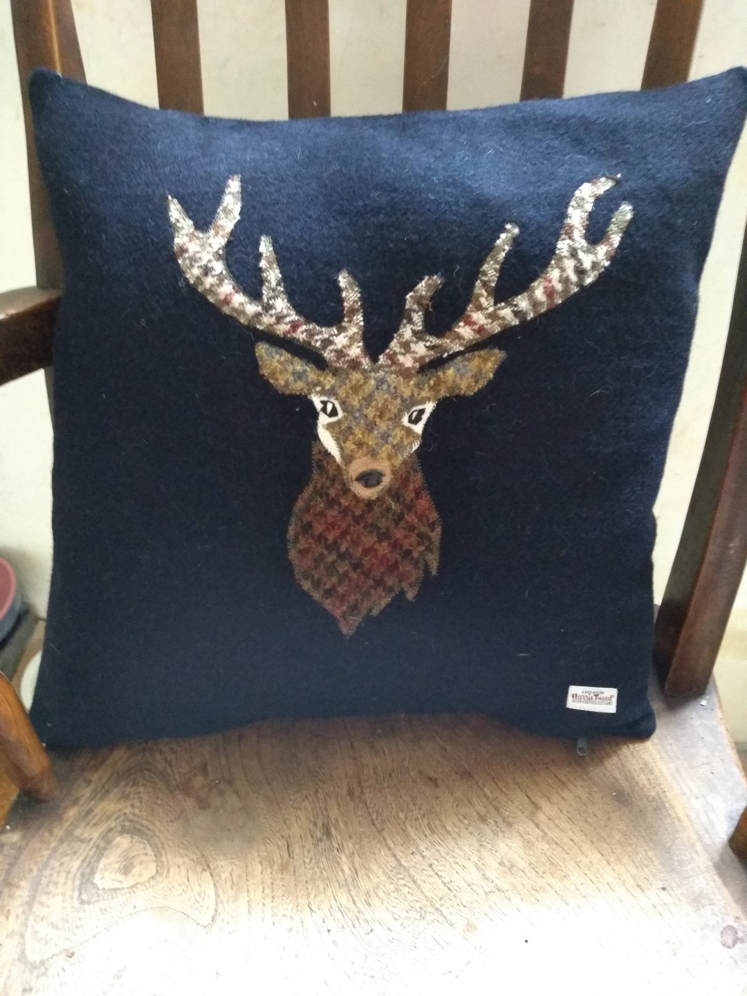 Navy Blue Harris Tweed Stag Cushion Cover - Etsy