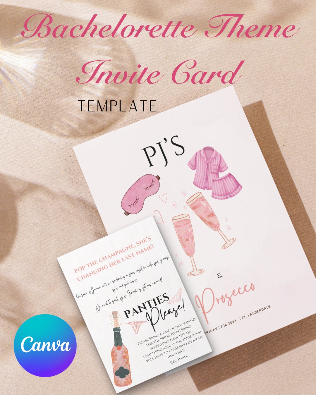 Bachelorette Pj's and Prosecco Template Card Bachelorette Card Template ...