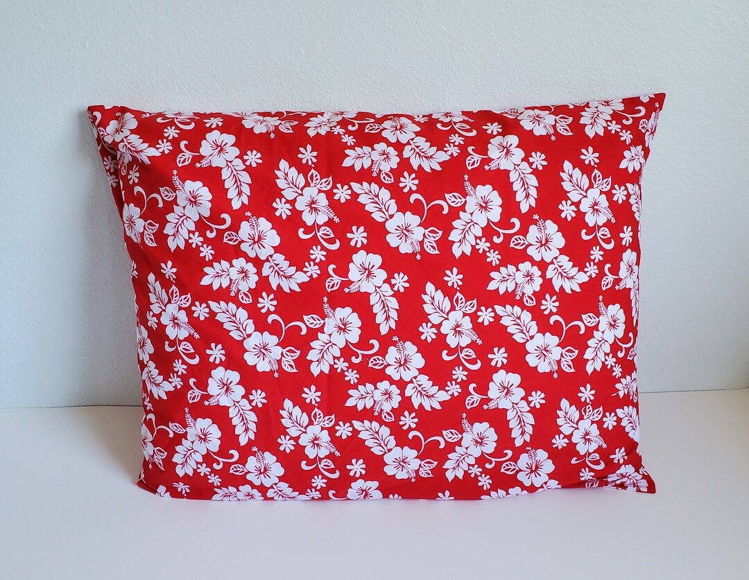 Red Pillowcase With White Hibiscus | Handmade | 100% Cotton - Etsy