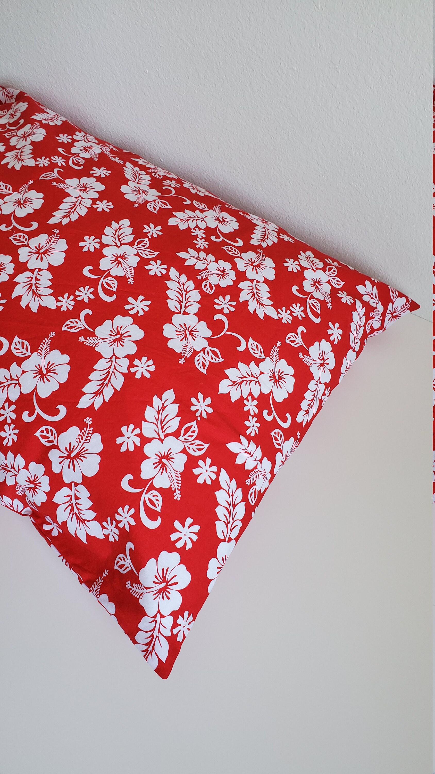 Red Pillowcase With White Hibiscus Handmade 100% Cotton - Etsy