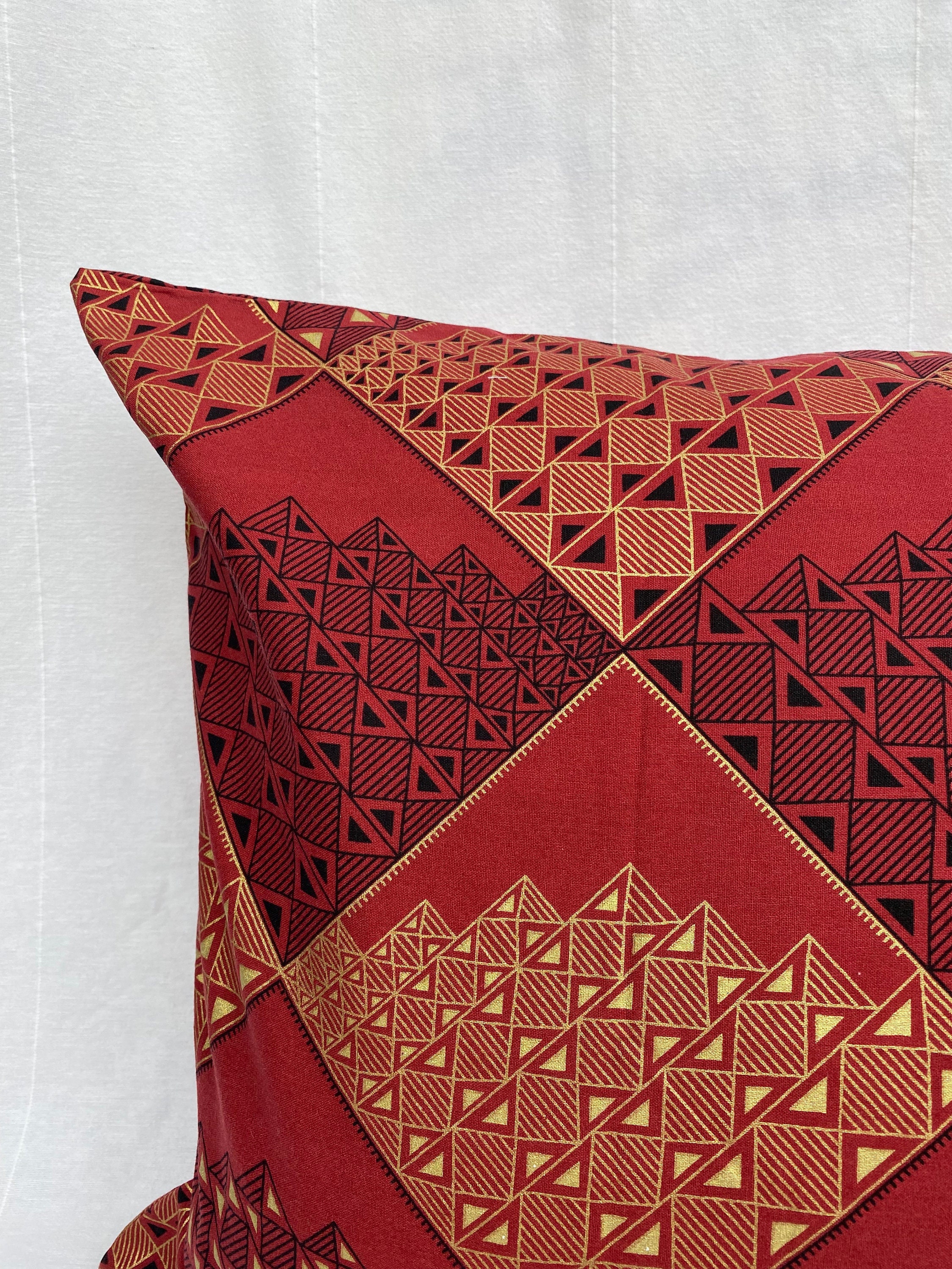 Red Modern African Block Print Pillowcase Red Gold and - Etsy