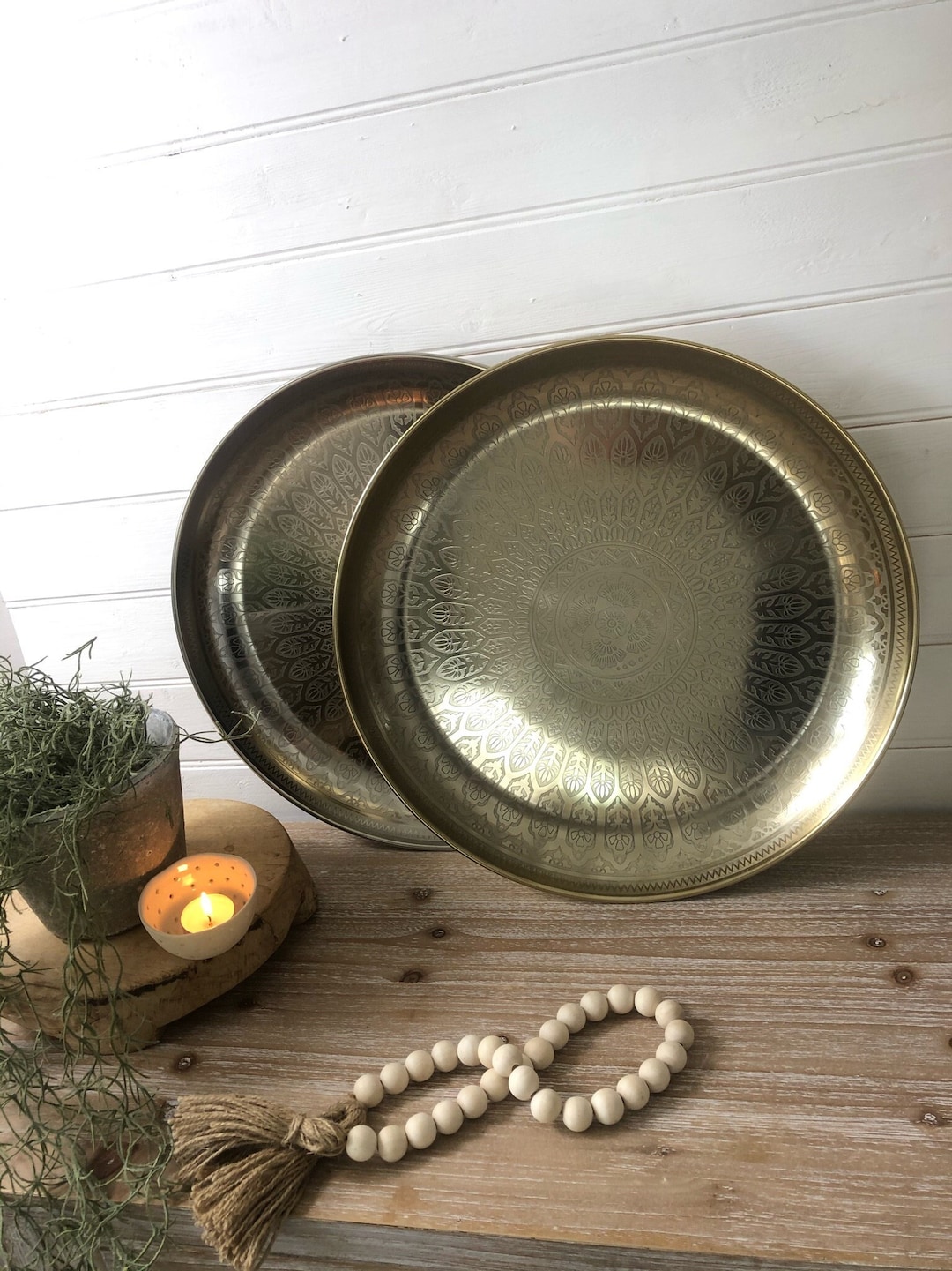 Large Gold Tray 42cm Etched Silver Tray Gold Moroccan Style Tray Large ...