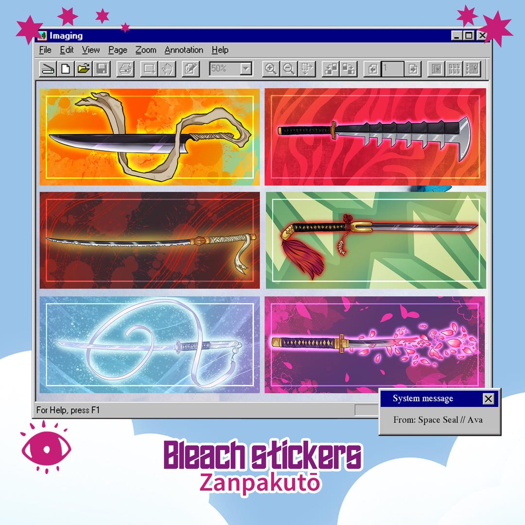 Bleach Stickers - Zanpakutō - Ichigo, Byakuya, Rukia, Renji, Urahara ...