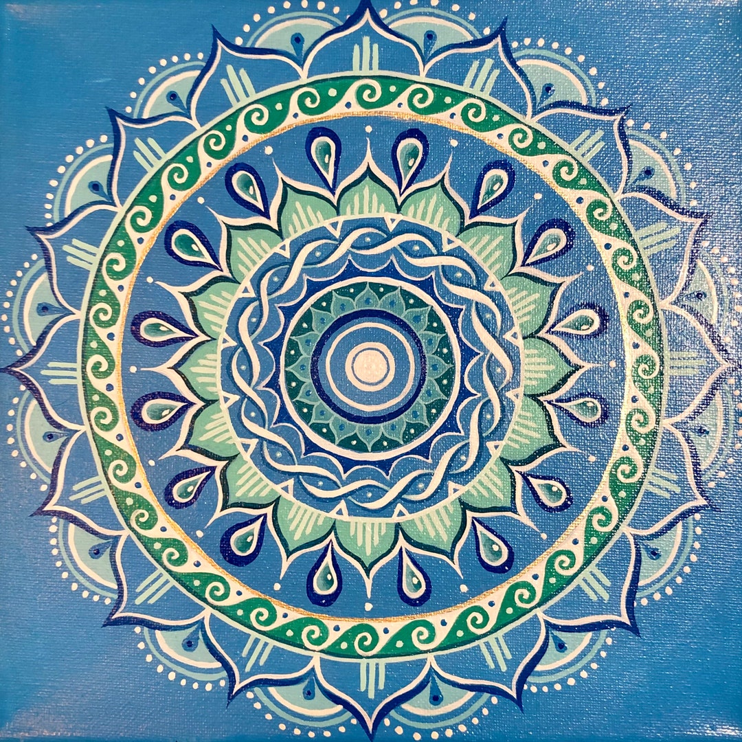 Blue, Green, and White Mandala - Etsy