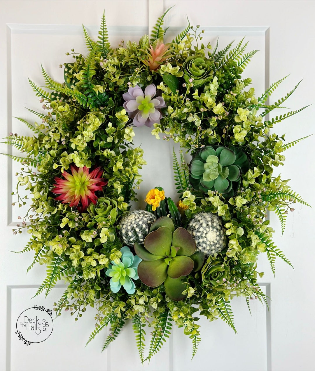 Cacti and Succulent Year Round Artificial Front Door Wreath, Designer ...
