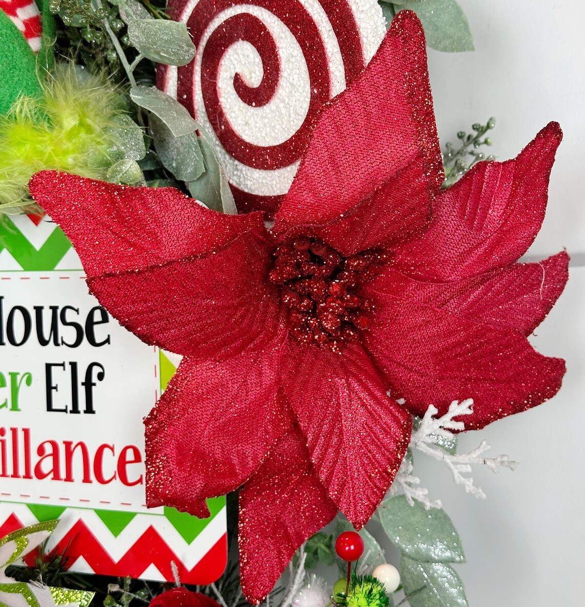 Large Christmas Elf Door Swag, Whimsical Elf Holiday Decor, Christmas ...