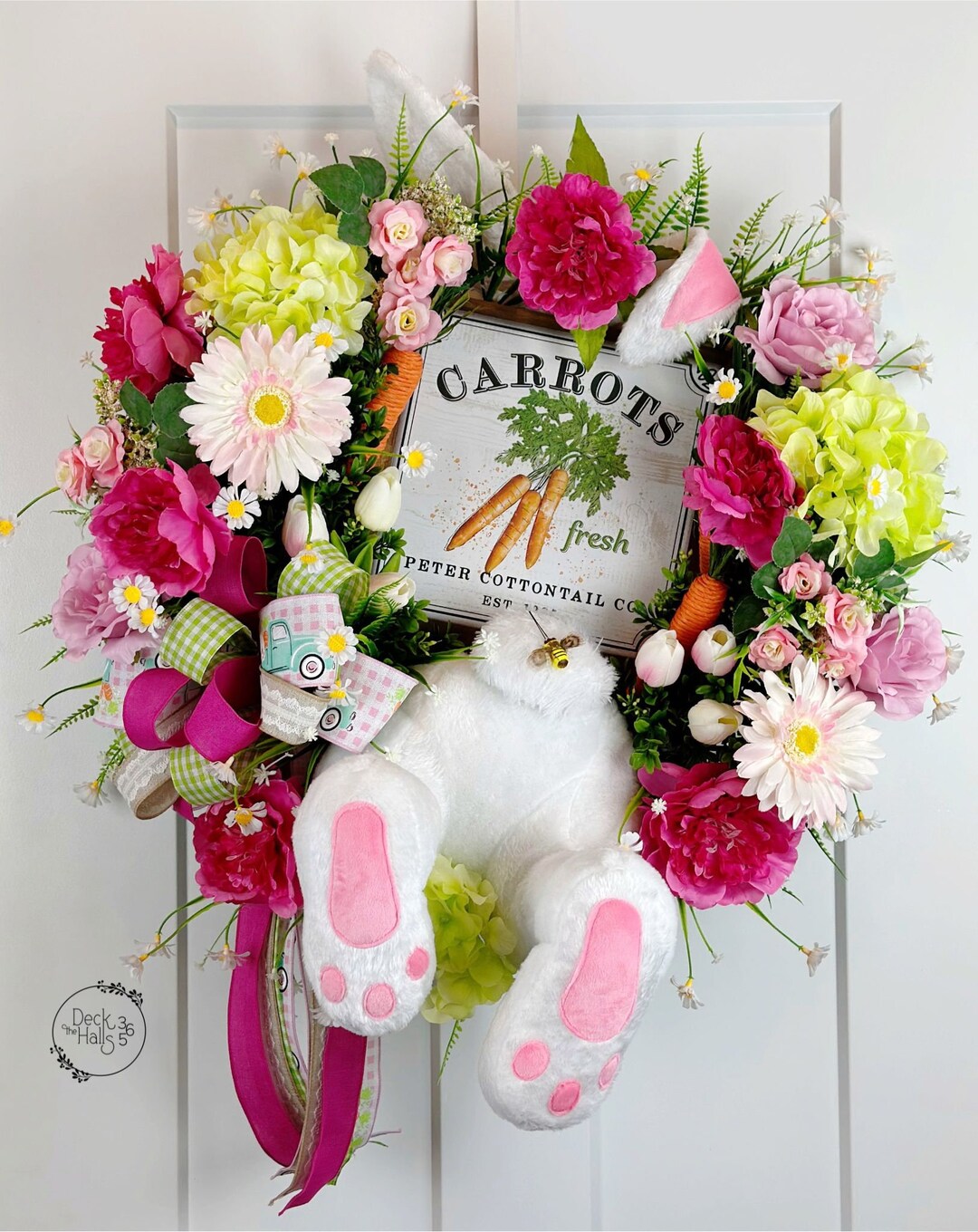 Large Spring Bunny Wreath, Easter Front Door Wreath, Bunny Wreath With ...