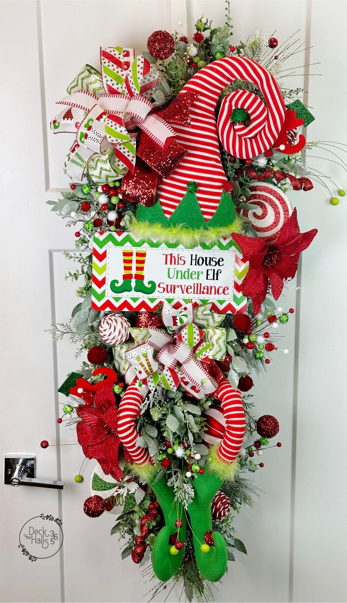 Large Christmas Elf Door Swag, Whimsical Elf Holiday Decor, Christmas ...