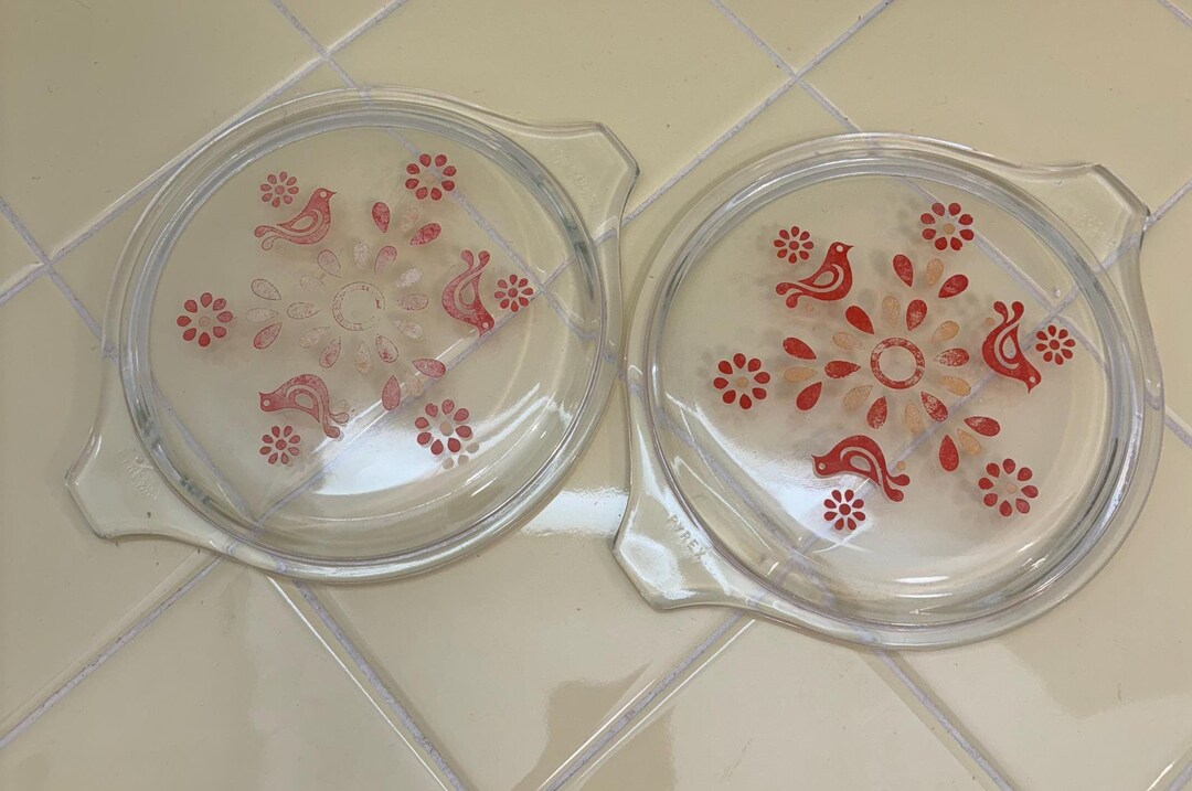 Vintage PYREX 470-C LIDS ONLY Friendship Red Bird Set of 2 See Photos ...