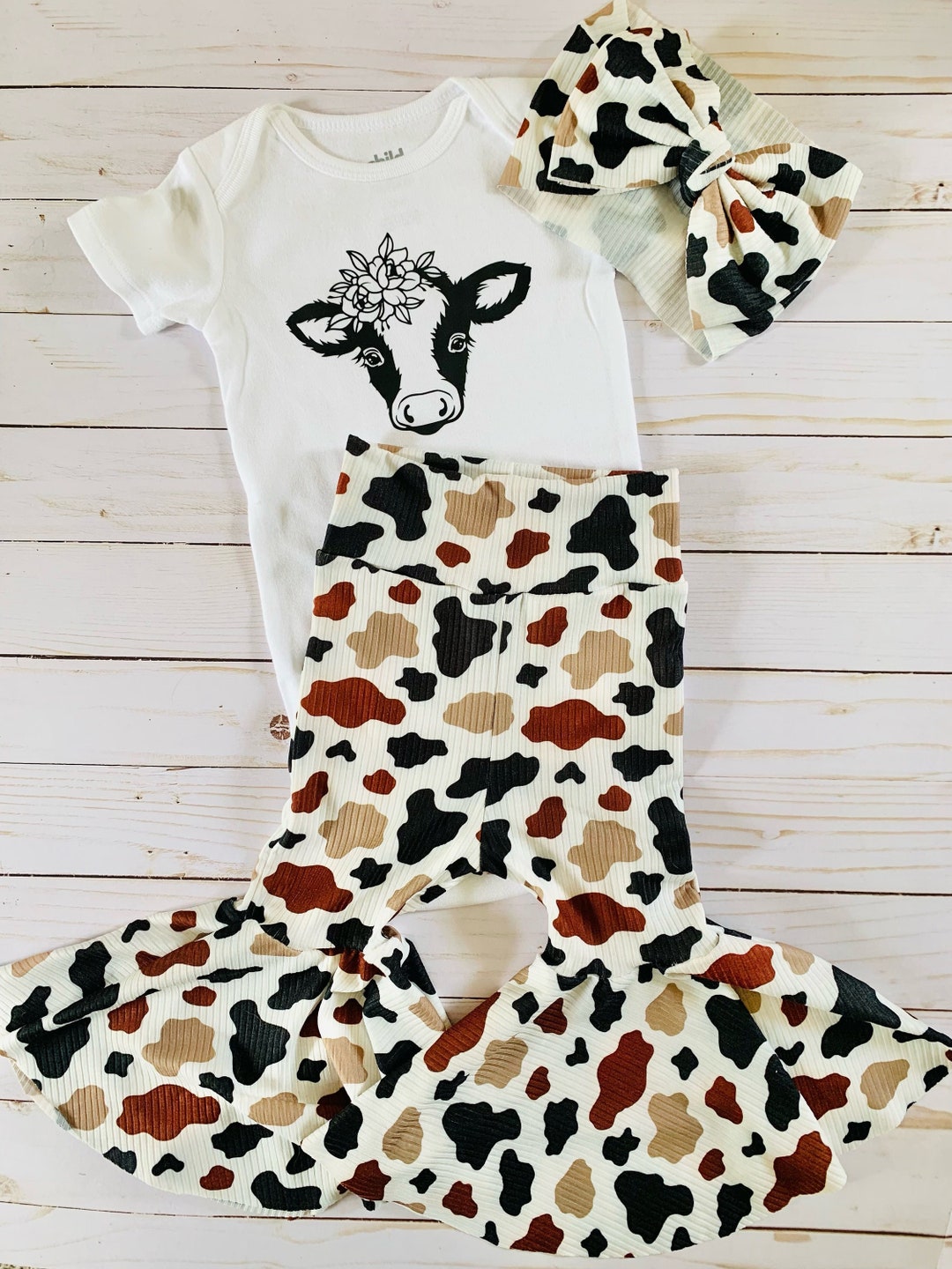 Cow Bells Bell Bottoms Cow Print Baby Girl Newborn Cow - Etsy