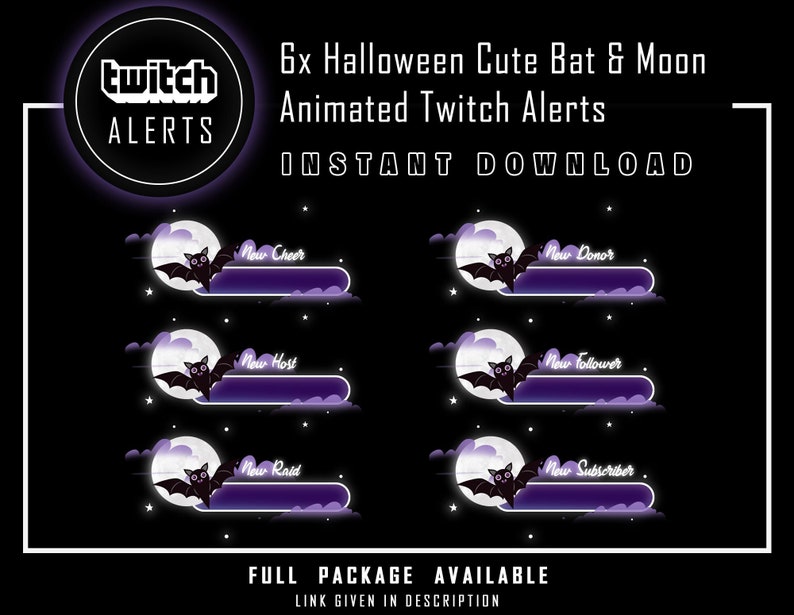 Twitch Alerts Animated Cute Bat and Moon Twitch Streaming - Etsy