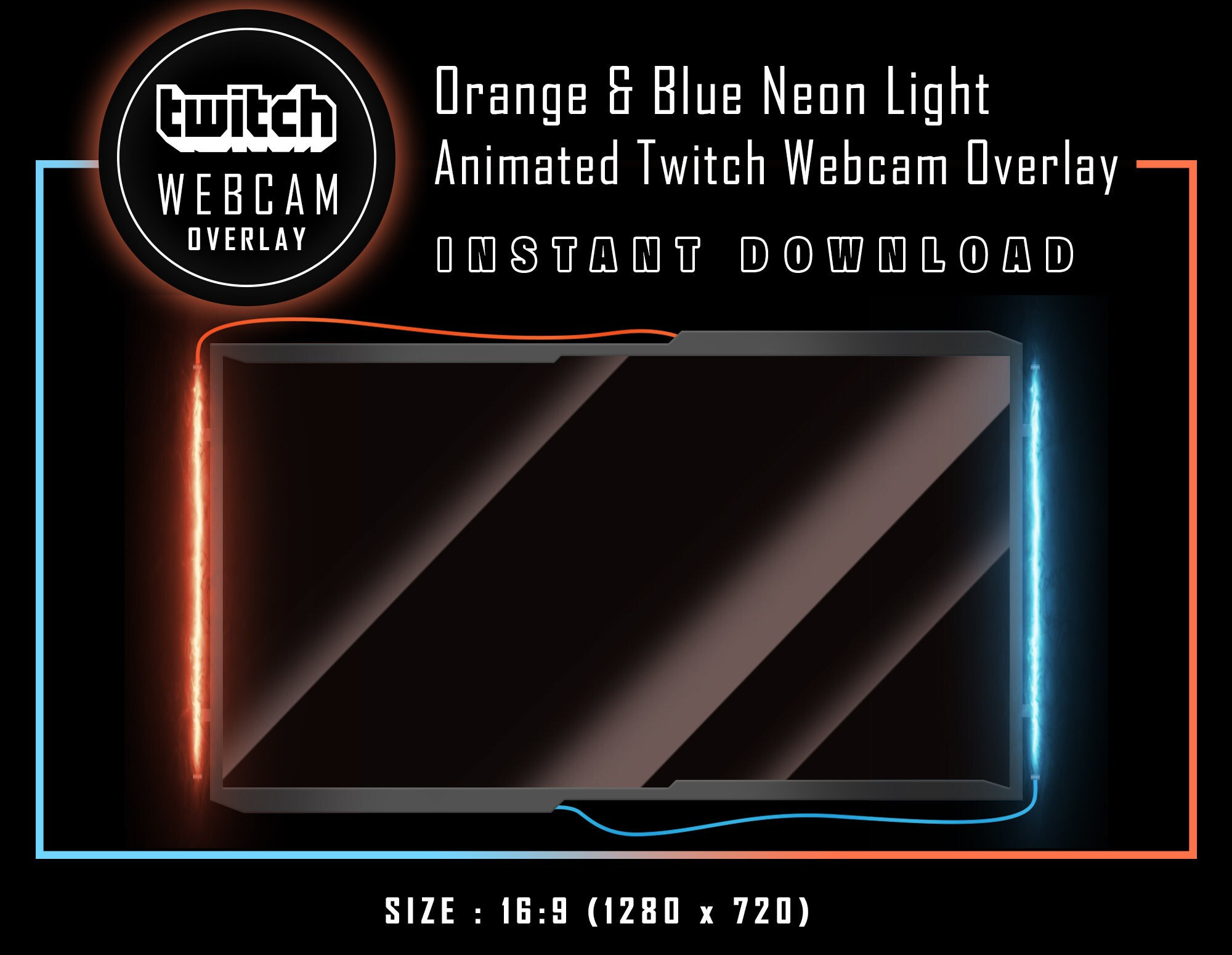 Webcam Overlay, Twitch Animated Facecam Overlay Orange and Blue Neon ...