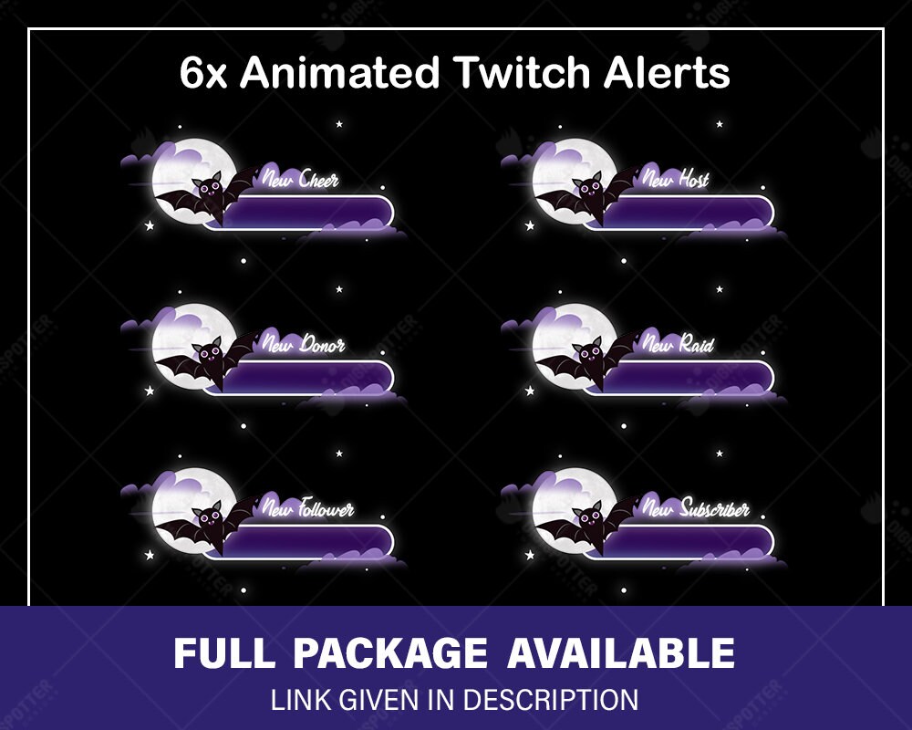 Twitch Alerts Animated Cute Bat and Moon Twitch Streaming - Etsy