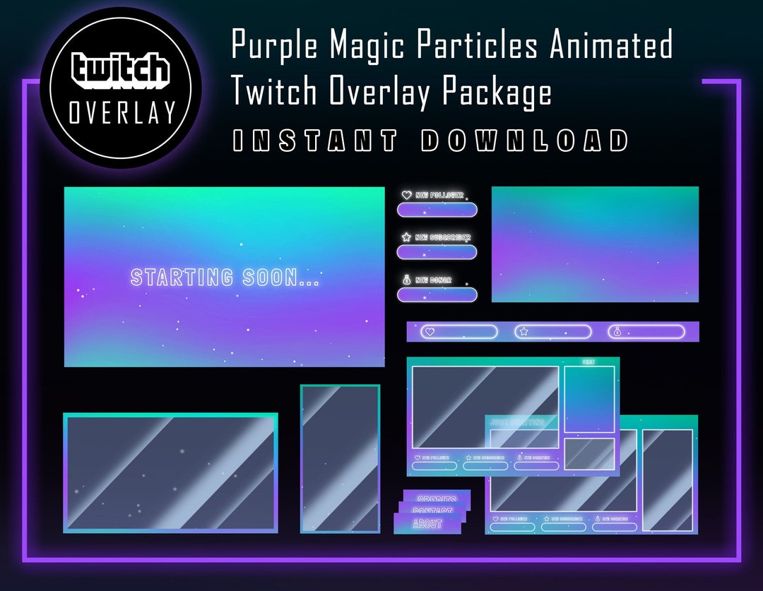 Purple Magic Particles Twitch Overlay Package: Animated Scenes & Alerts ...