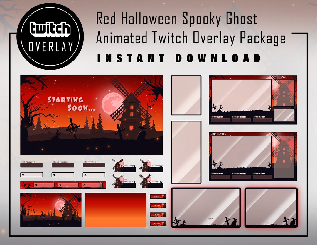 Spooky Ghost Animated Twitch Overlay: Red Horror Landscape (digital ...
